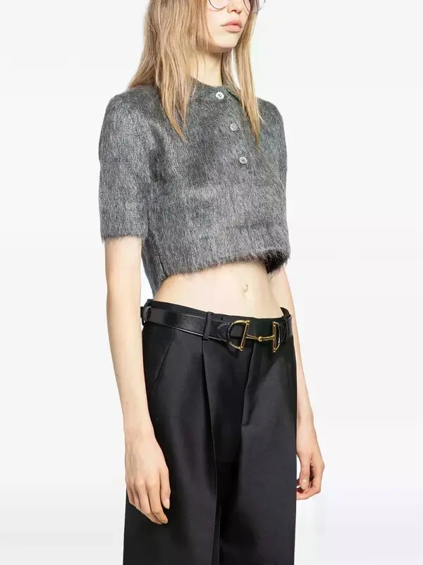 Gucci Brushed Mohair Cropped Polo Top