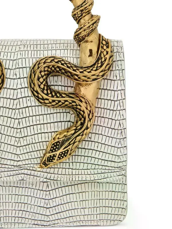 Roberto Cavalli Textured Tote Bag With Snake Handle - White