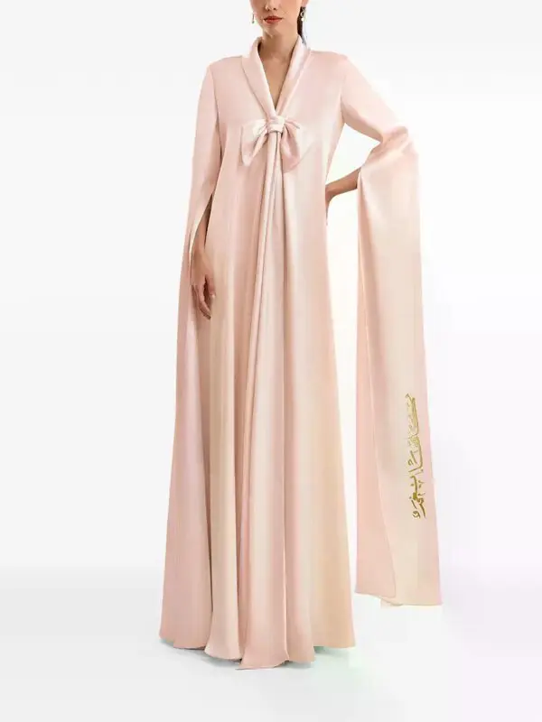 GEMY MAALOUF Calligraphy Maxi Kaftan With Bow Detail - Pink