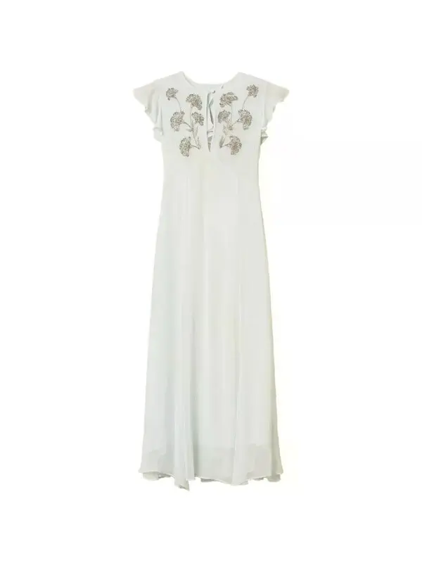 TWINSET Hand-embroidered Georgette Maxi Dress With Ruffled Sleeves - Blue