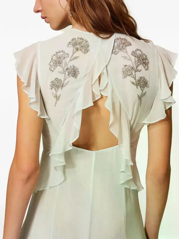 TWINSET Hand-embroidered Georgette Maxi Dress With Ruffled Sleeves