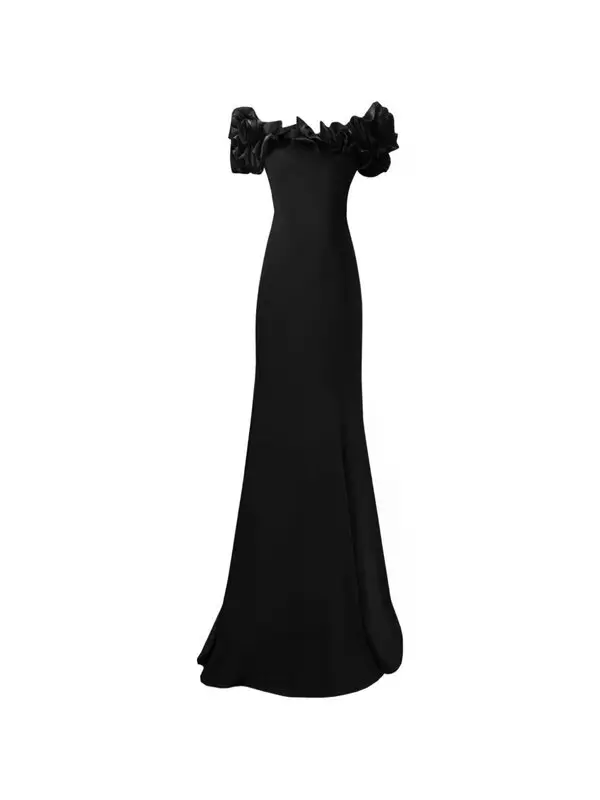 GEMY MAALOUF Off-the-shoulder Ruffled Maxi Dress - Black