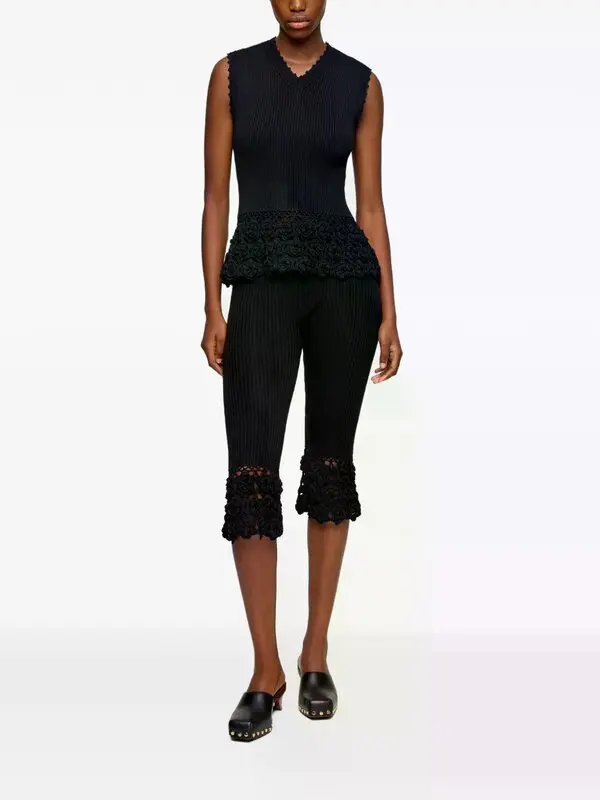 GANNI V-neck Crochet Trim Sleeveless Top - Black