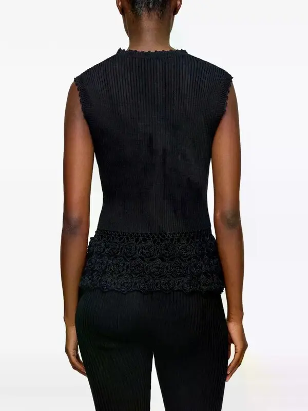 GANNI V-neck Crochet Trim Sleeveless Top - Black