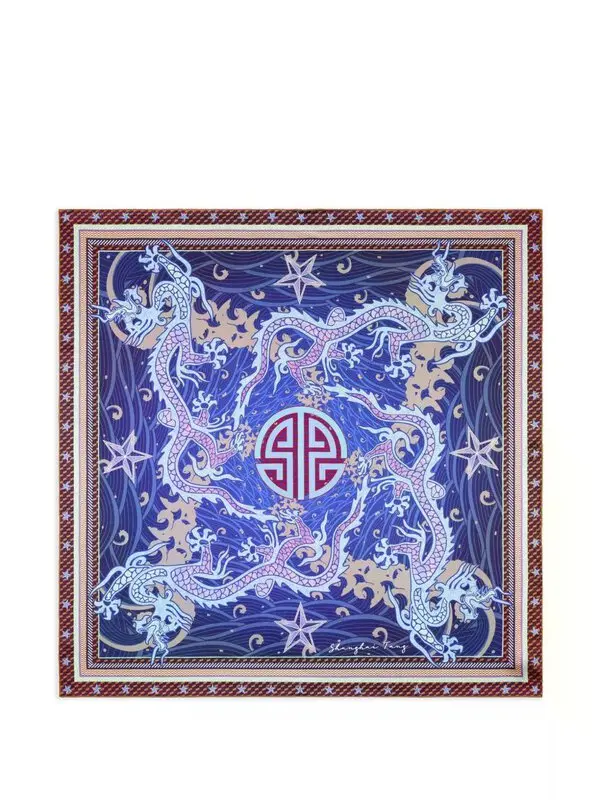 Shanghai Tang Flying Dragon Silk Foulard - Blue
