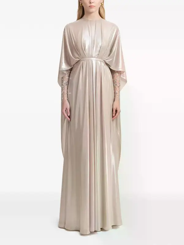 GEMY MAALOUF Embellished-sleeve Maxi Dress - Neutrals