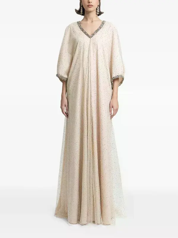 GEMY MAALOUF V-neck Loose-cut Maxi Dress - Neutrals