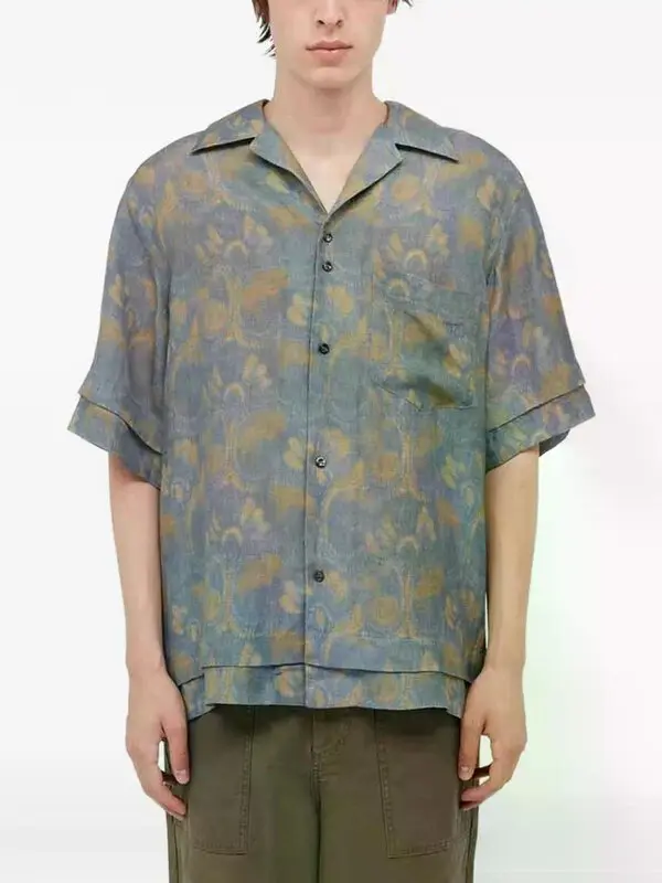 WALES BONNER Short-sleeve Pattern Shirt - Blue