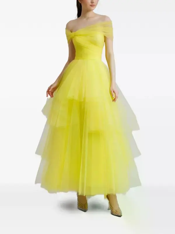 GEMY MAALOUF Asymmetrical Tulle Maxi Dress - Yellow