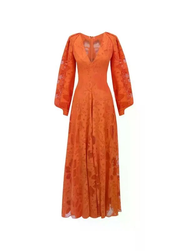 GEMY MAALOUF Bishop-sleeves Draped Midi Dress - Orange