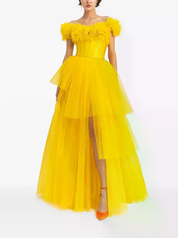 GEMY MAALOUF Pleated Layered Maxi Dress - Yellow