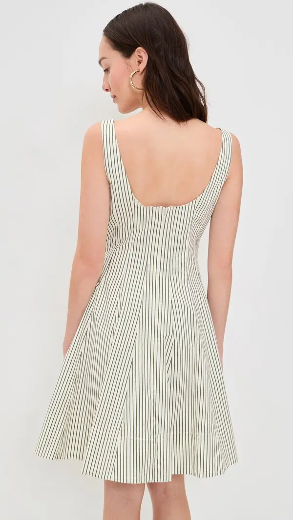 Staud Wells Mini Dress Striped Square Neck Sleeveless - Chive Stripe