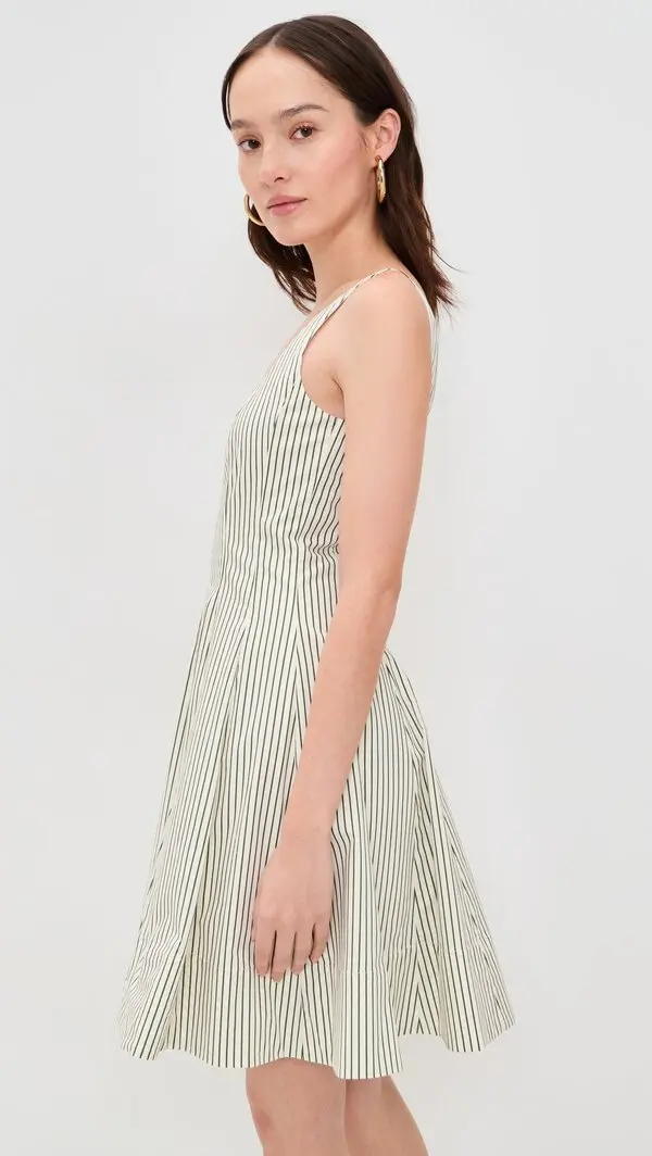 Staud Wells Mini Dress Striped Square Neck Sleeveless - Chive Stripe