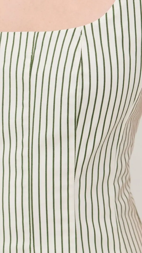 Staud Wells Mini Dress Striped Square Neck Sleeveless - Chive Stripe