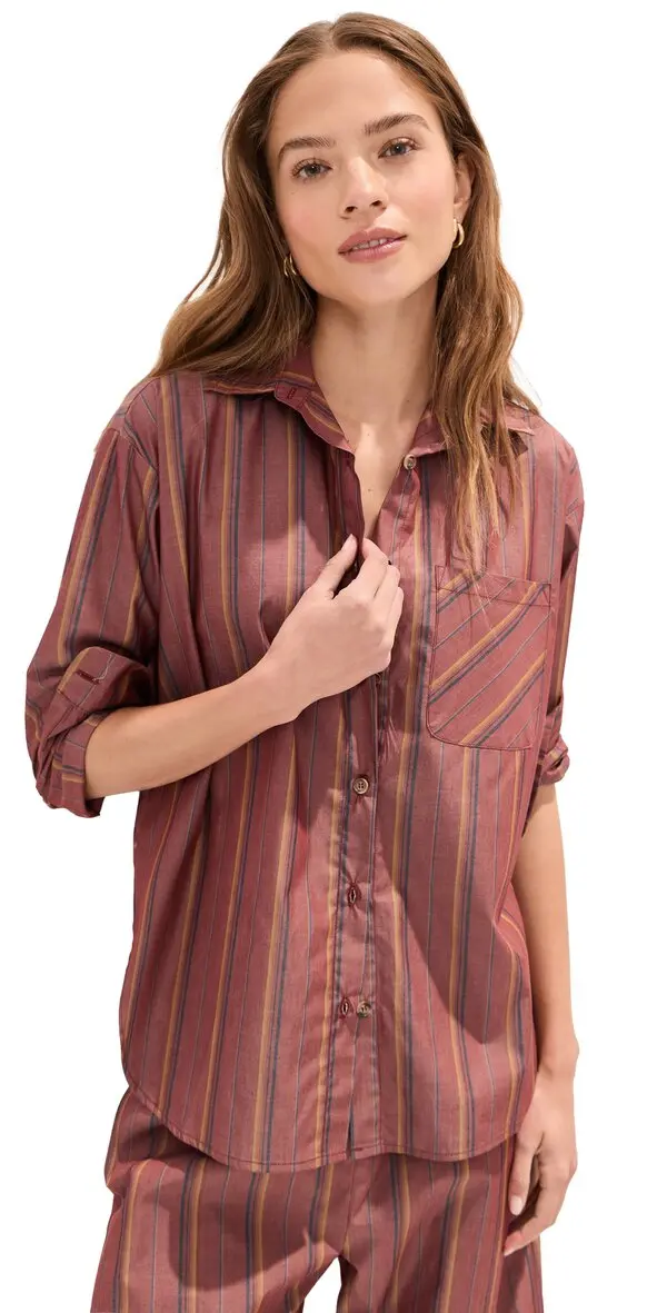 LE BOP Striped Button-down Shirt - Rust Stripe
