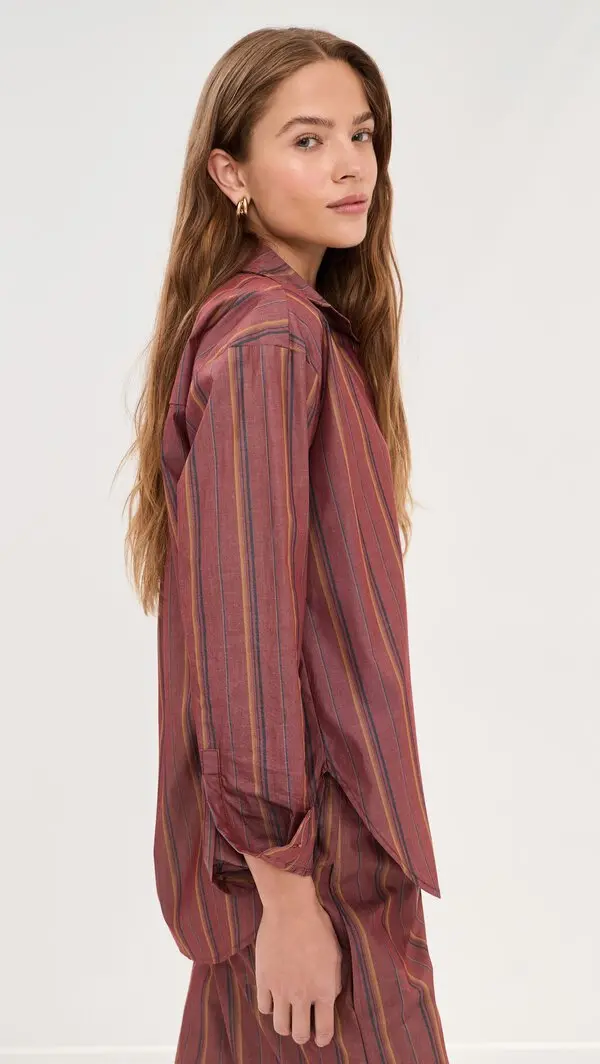 LE BOP Striped Button-down Shirt - Rust Stripe