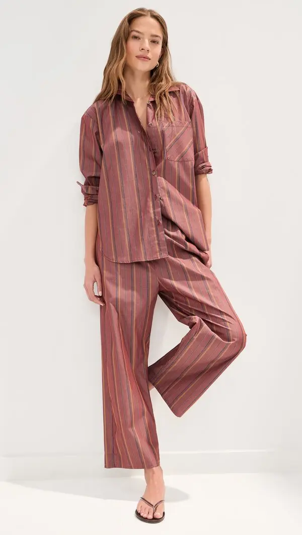 LE BOP Striped Button-down Shirt - Rust Stripe