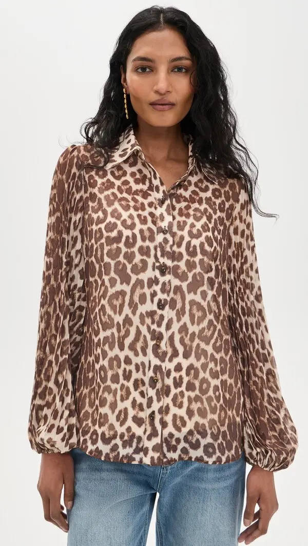 Zimmermann Sunray Collared Print Sheer Blouse - Leopard