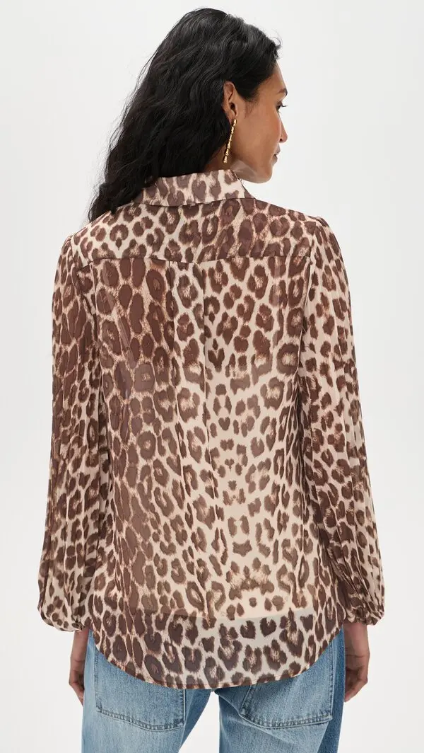 Zimmermann Sunray Collared Print Sheer Blouse - Leopard