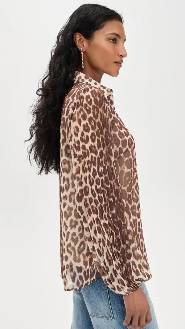 Zimmermann Sunray Collared Print Sheer Blouse - Leopard