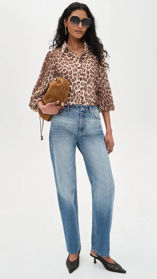 Zimmermann Sunray Collared Print Sheer Blouse - Leopard