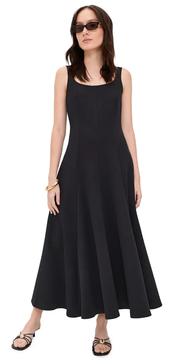 Vince Square Neck Sleeveless Seamed Midi Dress - Black