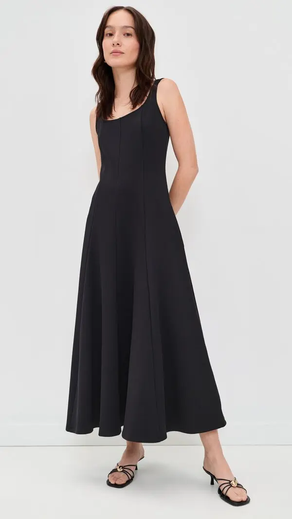 Vince Square Neck Sleeveless Seamed Midi Dress - Black