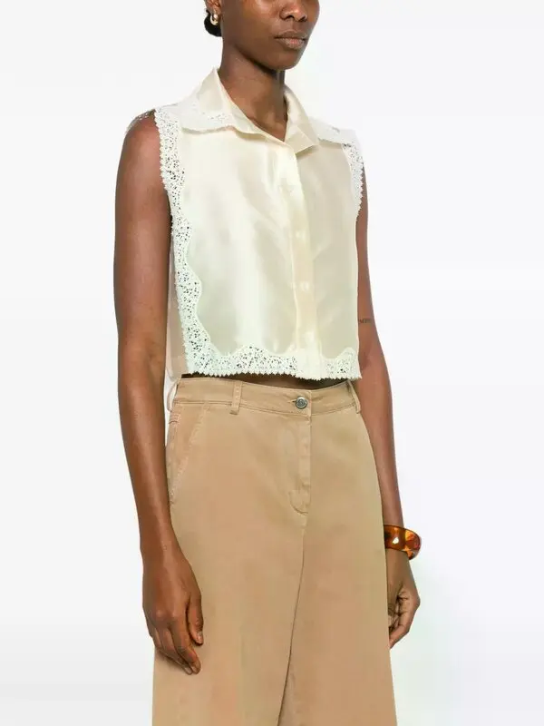 Sandro Lace-panel Cropped Shirt - Neutrals