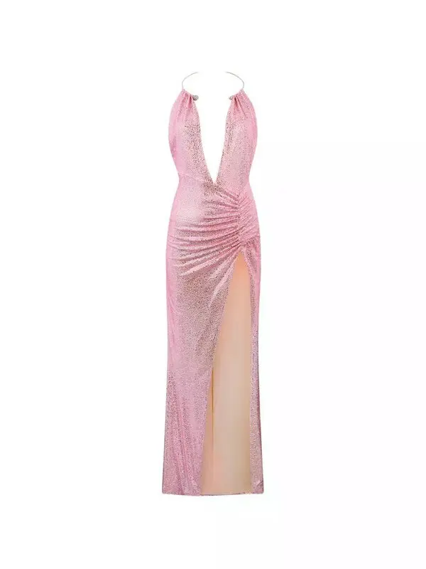 Philipp Plein Maxi Dress With Crystal Embellishments And Draped Neckline