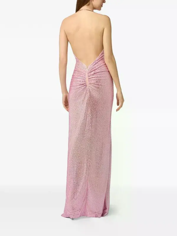 Philipp Plein Maxi Dress With Crystal Embellishments And Draped Neckline