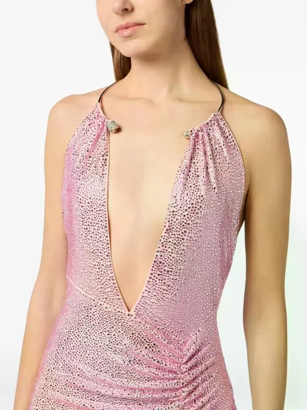 Philipp Plein Maxi Dress With Crystal Embellishments And Draped Neckline