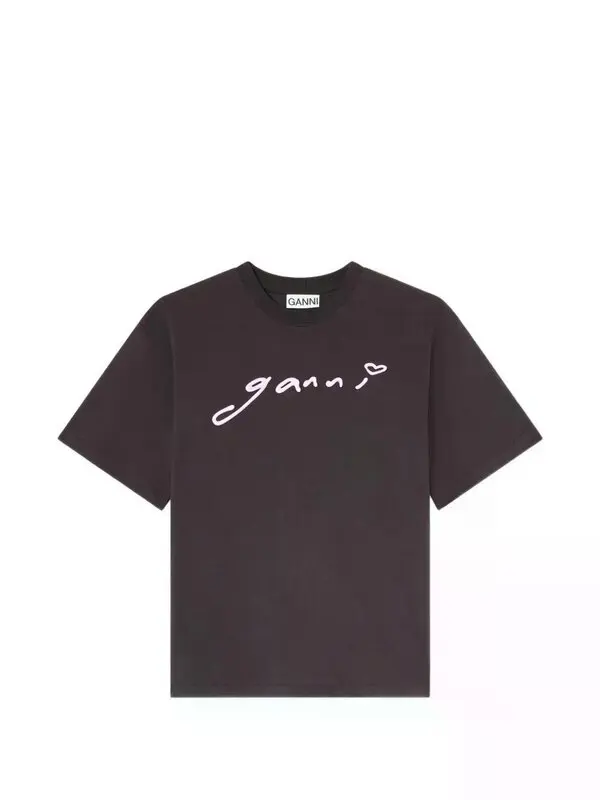 GANNI Oversized Embroidered Cotton T-shirt - Grey
