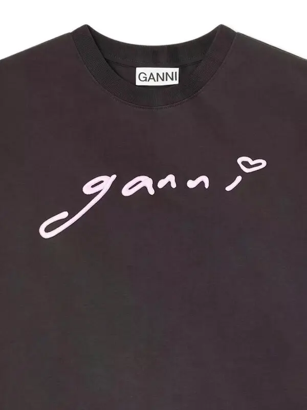 GANNI Oversized Embroidered Cotton T-shirt - Grey
