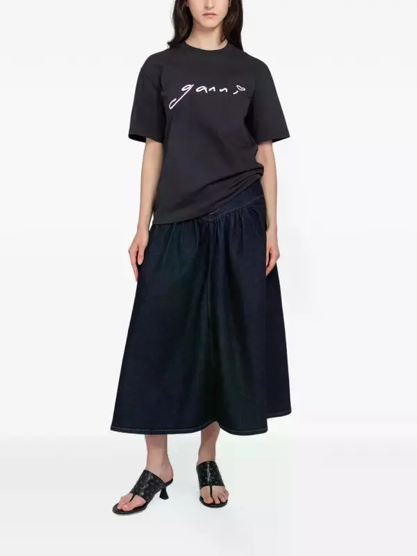 GANNI Oversized Embroidered Cotton T-shirt - Grey