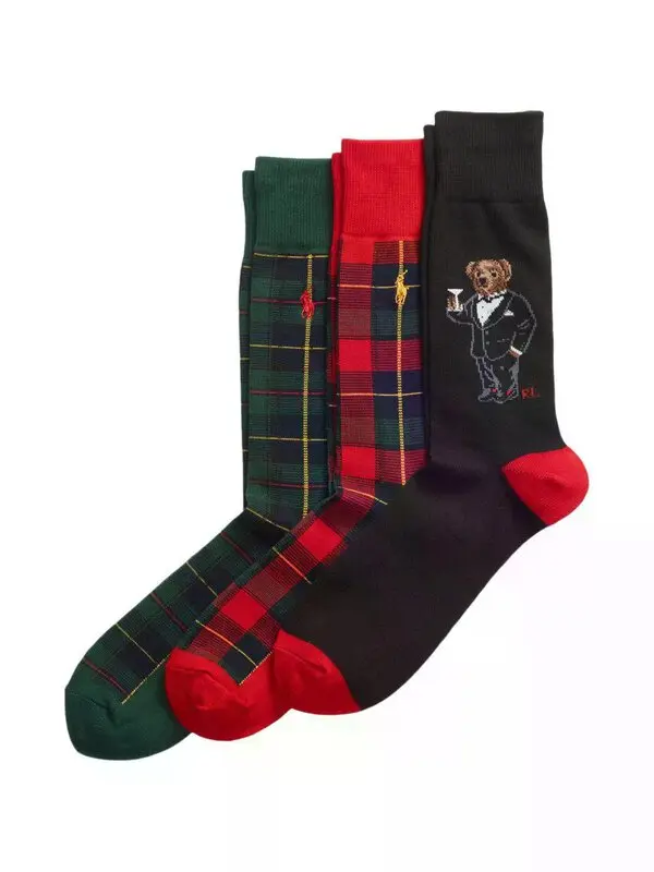 Polo Ralph Lauren Tartan Bear Motif Socks - Black