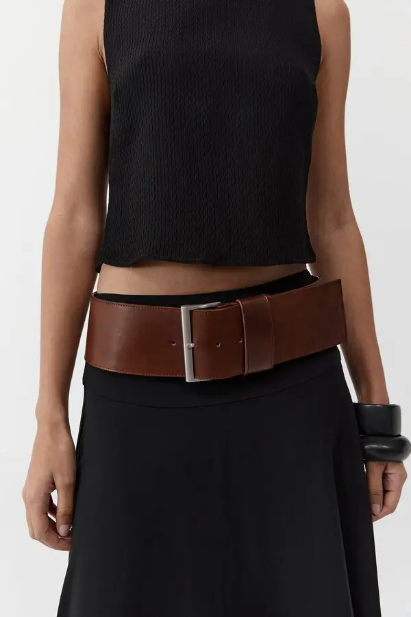 ST. AGNI Wide Classic Leather Belt - Chestnut