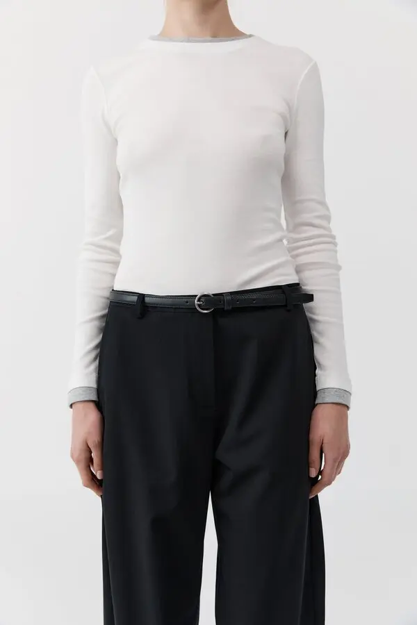 ST. AGNI Minimal Slim Leather Belt - Black