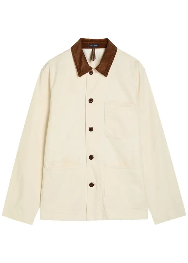 DRAKE'S Corduroy Collar Cotton-twill Overshirt - Ecru
