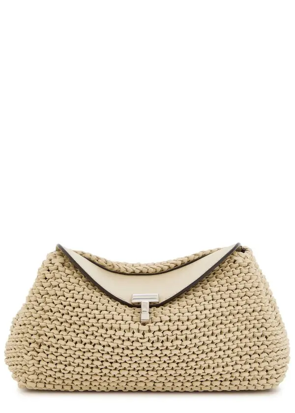 TOTEME T-lock Mini Woven Leather Clutch - Cream