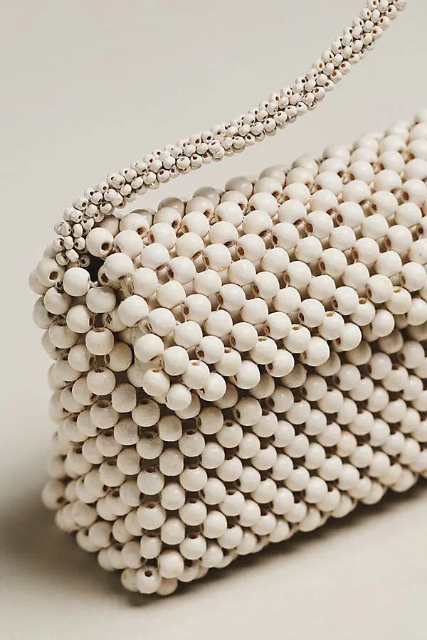 Anthropologie Fiona Wood Beaded Shoulder Bag - White