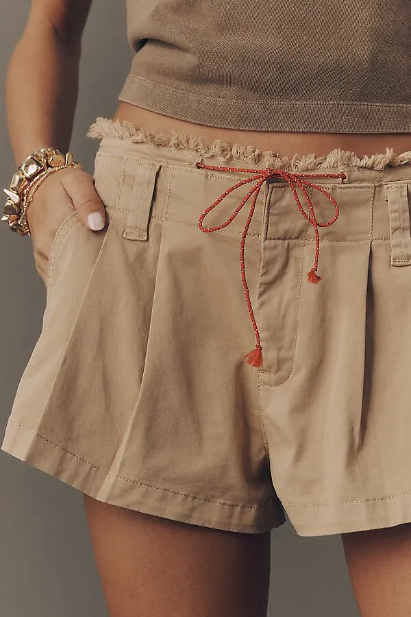 PILCRO Pleated Trouser Shorts - Khaki