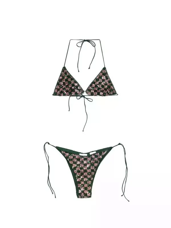 Oseree Sequined Chess Bikini - Green