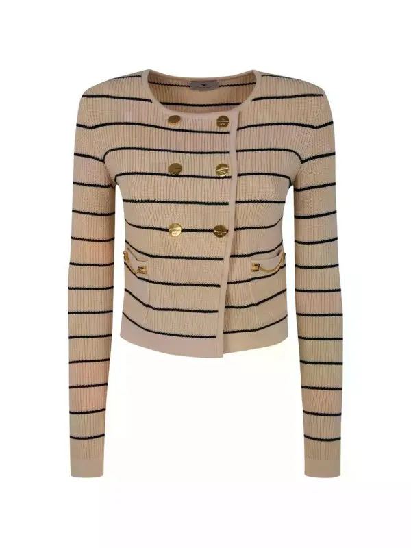 Elisabetta Franchi Striped Button-fastening Cardigan - Neutrals