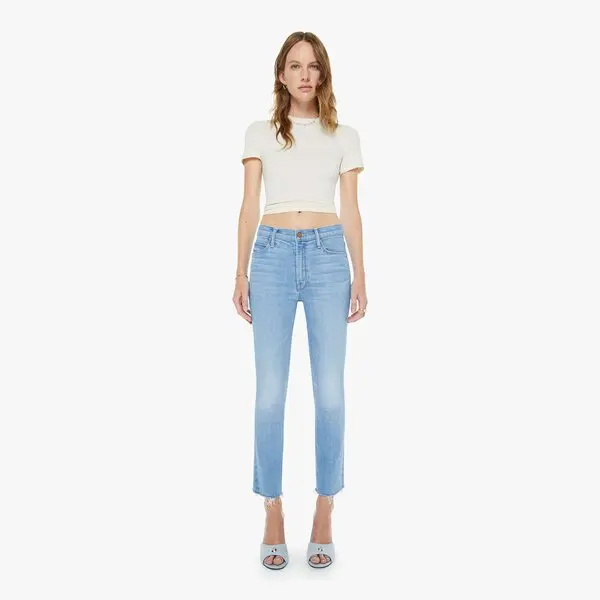 MOTHER The Mid Rise Dazzler Crop Fray Jeans - Light Blue