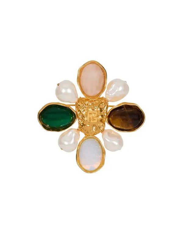 Balmain Baroque Brooch With Stones And Pearls - Gold