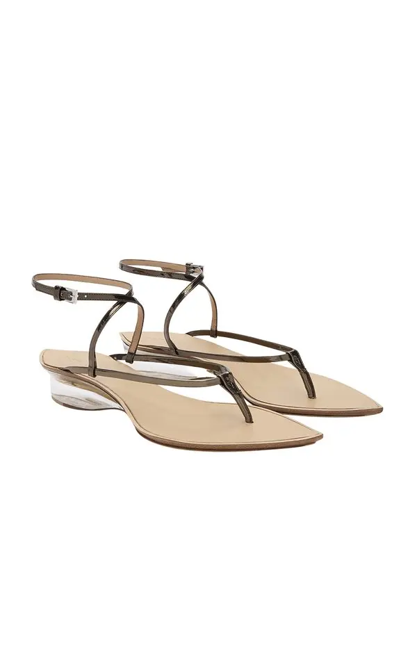 Alaïa Glossy Patent Leather Criss-cross Wedge Sandals - Metallic