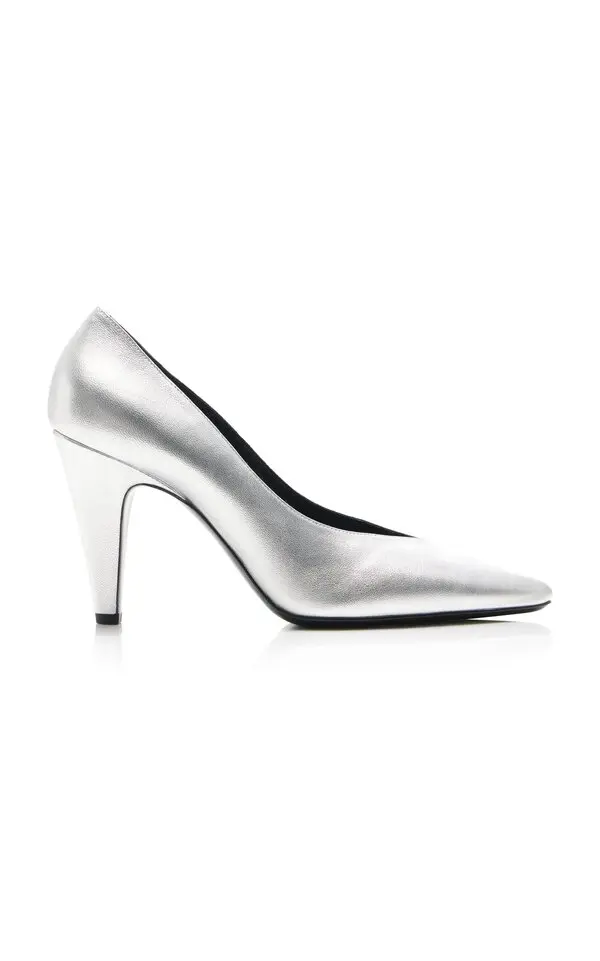 Alaïa Cone Heel Laminated Leather Pumps - Silver