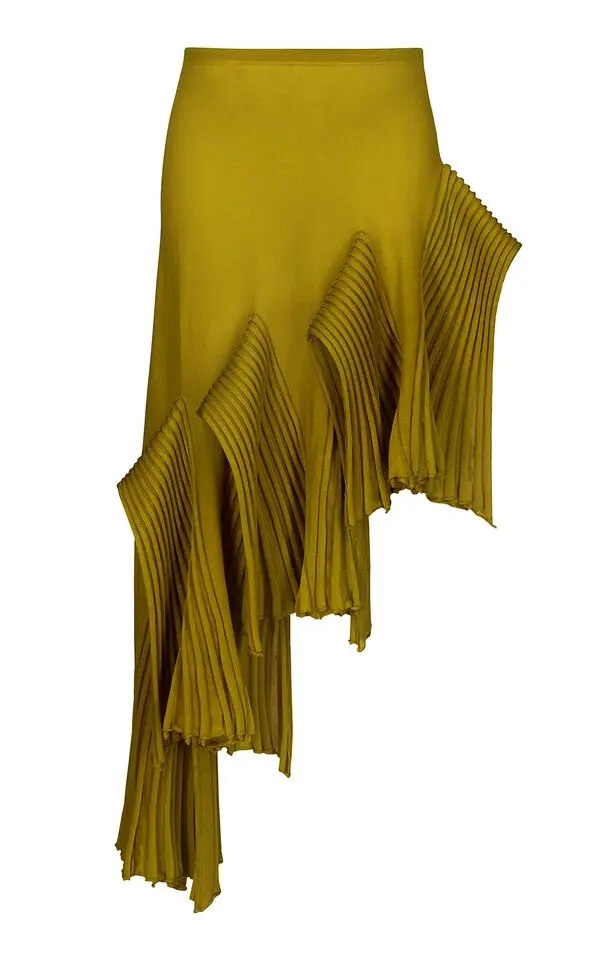Alaïa Asymmetric Leaf Godet Skirt - Lime Green