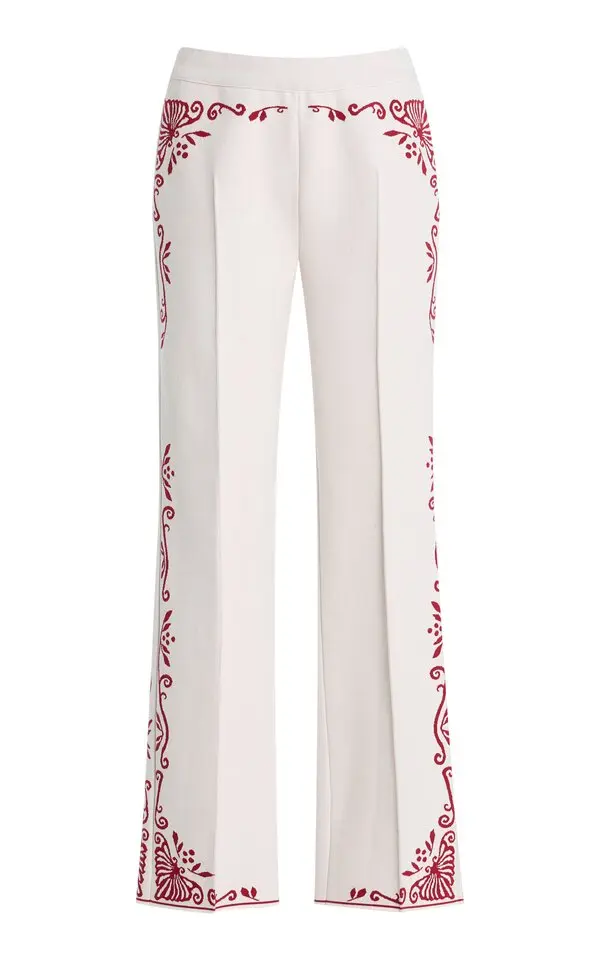 HIGH SPORT Scroll Cotton-blend Cropped Flare Pants - Ivory