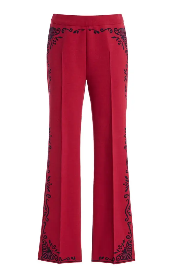 HIGH SPORT Scroll Cotton-blend Cropped Flare Pants - Red